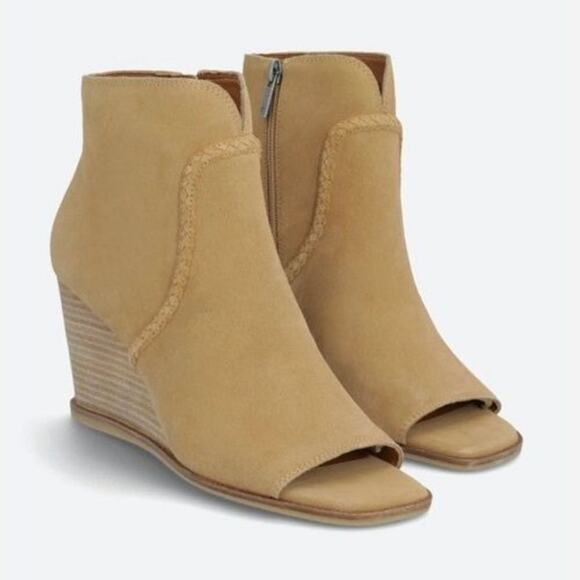 Lucky Brand | Shoes | Lucky Brand Lureli Wedge Bootie Suede Peep Toe ...